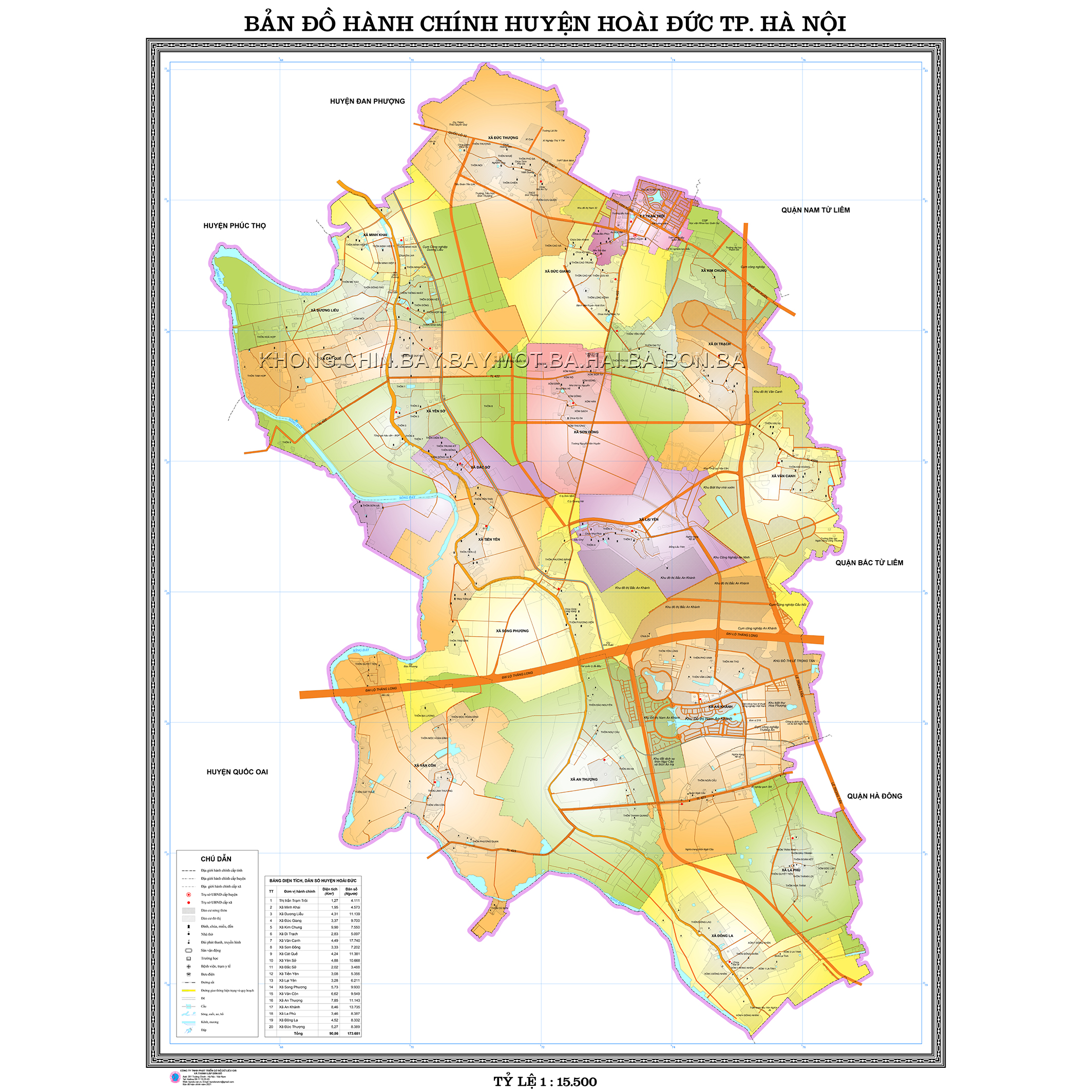 Bản đồ hành chính huyện Hoài Đức-TP Hà Nội, khổ A0